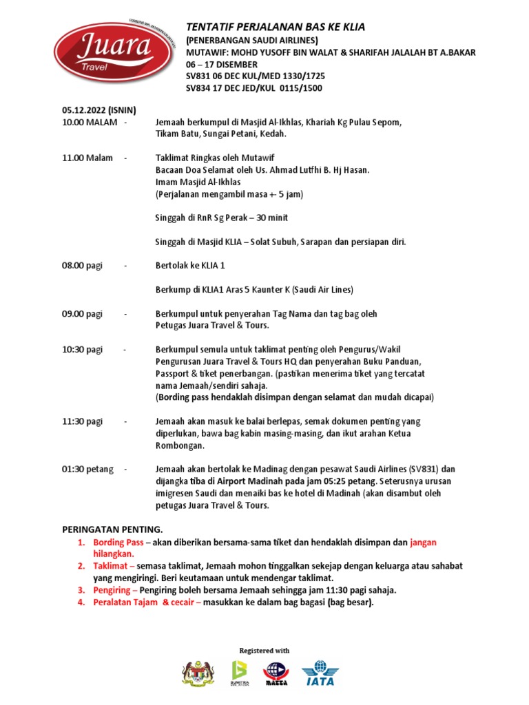Panduan Perjalanan Bas ke KLIA 2022 | PDF
