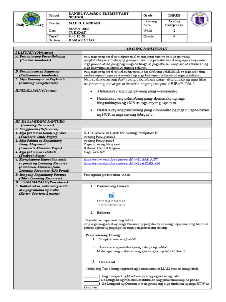 AP DLL WEEK 2 Q4 Day 1-5 | PDF