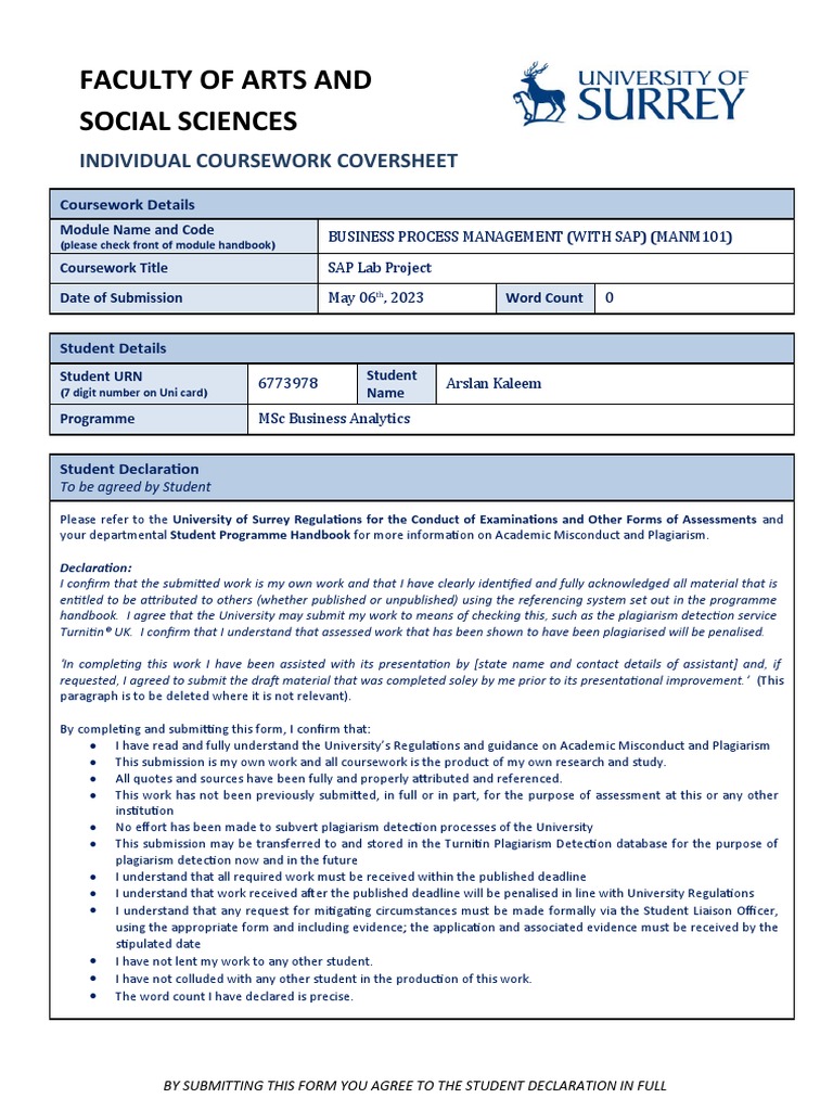 FASS Individual Assignment Coversheet | PDF