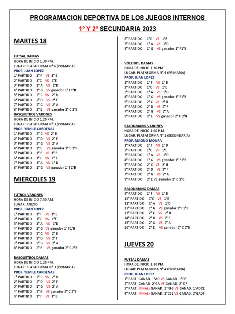 Fixture Secundaria 1° 2° Ok | PDF