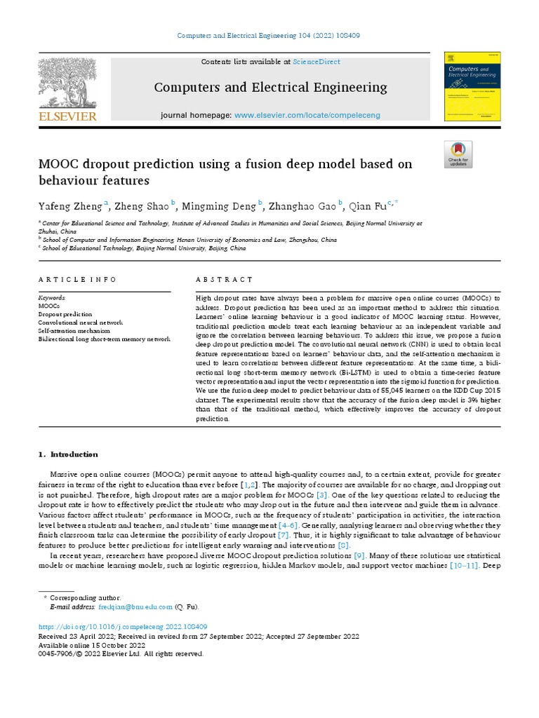 Zheng Et Al. - 2022 - MOOC Dropout Prediction Using A Fusion Deep Model PDF | PDF