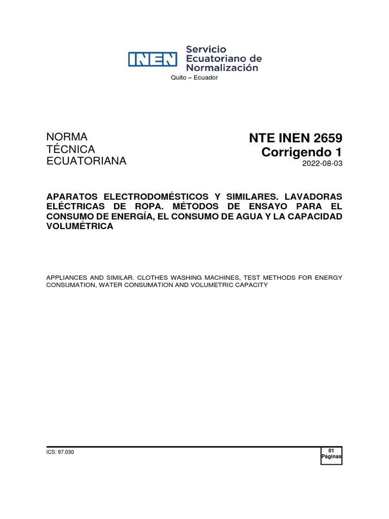 NTE INEN 2659: Lavadoras Eléctricas | PDF