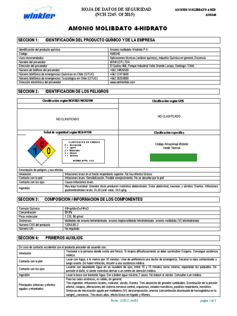 Amonio Molibdato 4 Hidrato P.A PDF | PDF