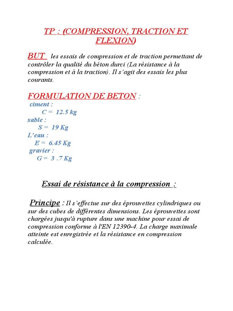 TP: (Compression, Traction Et Flexion) BUT: Essai de Résistance À La ...