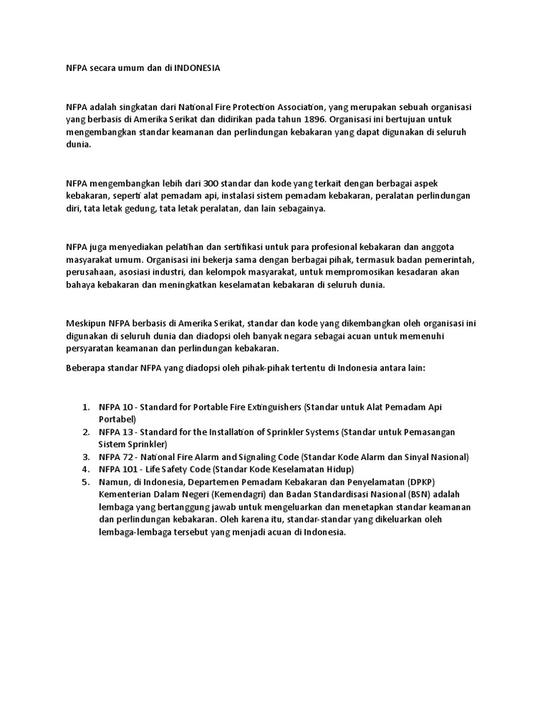 NFPA dan Standar Kebakaran di Indonesia | PDF