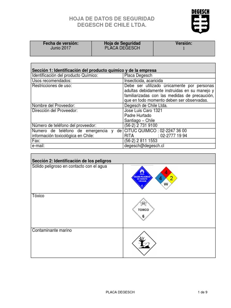 Guía de seguridad para el uso de placa Degesch | PDF