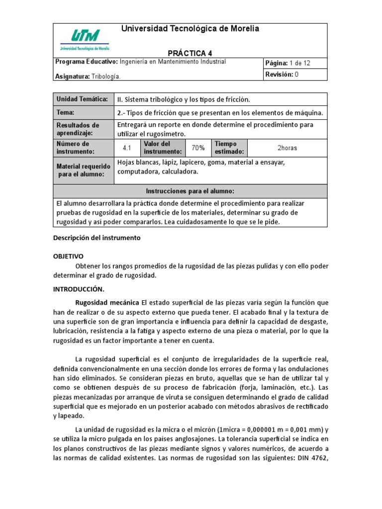 Practica 4.1 Rugosidad | PDF | Rugosidad de la superficie | Materiales