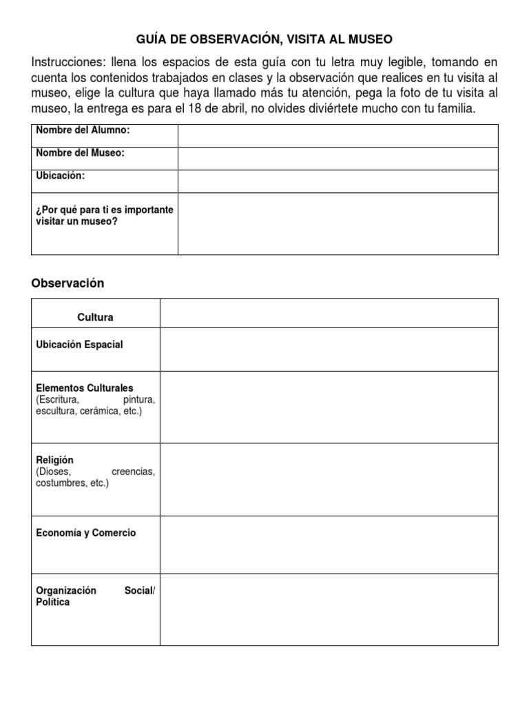 Guía de Observación para Visita al Museo | PDF