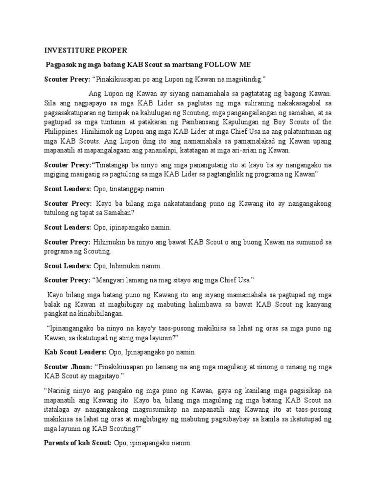 INVESTITURE PROPER KAB SCOUT LOOK 1st | PDF