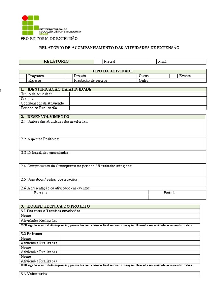 Modelo de Relatorio Final de Projeto de Extensão | PDF
