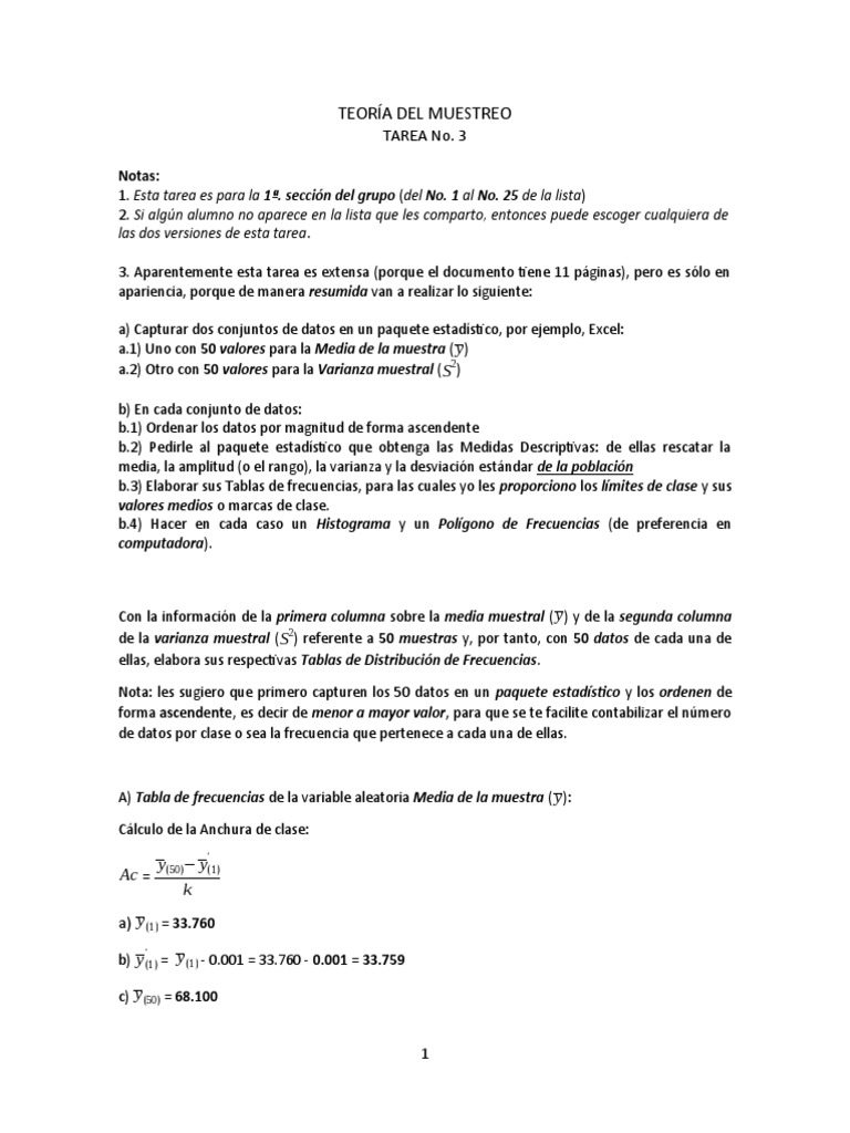 MUESTREO, TAREA No. 3 (A) | PDF