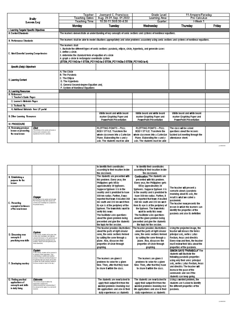 Dll-Pre Calculus Q1 Week 1 | PDF