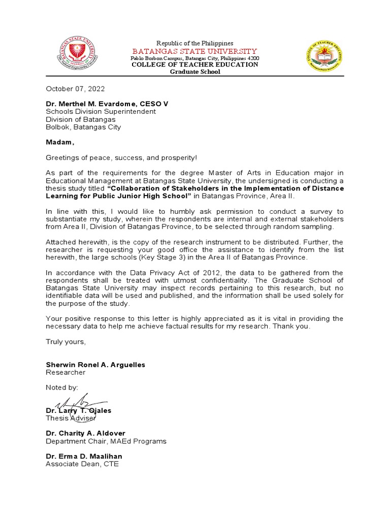 Letter To SDS Batangas Province | PDF | Focus Group | Learning