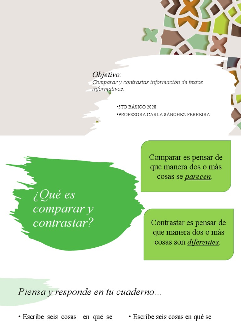 5°-Lenguaje-CLASE-6-UNIDAD-I-COMPARAR-TEXTOS.pptx | PDF