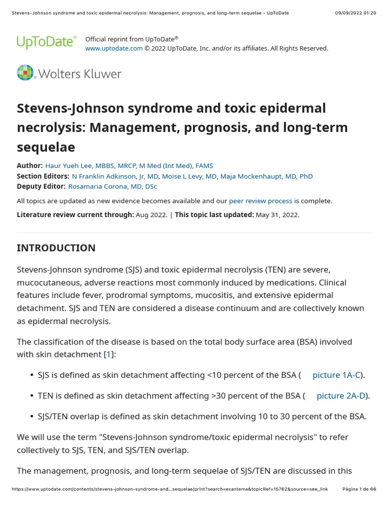 Stevens-Johnson Syndrome and Toxic Epidermal Necrolysis: Management, Prognosis, and Long-Term ...