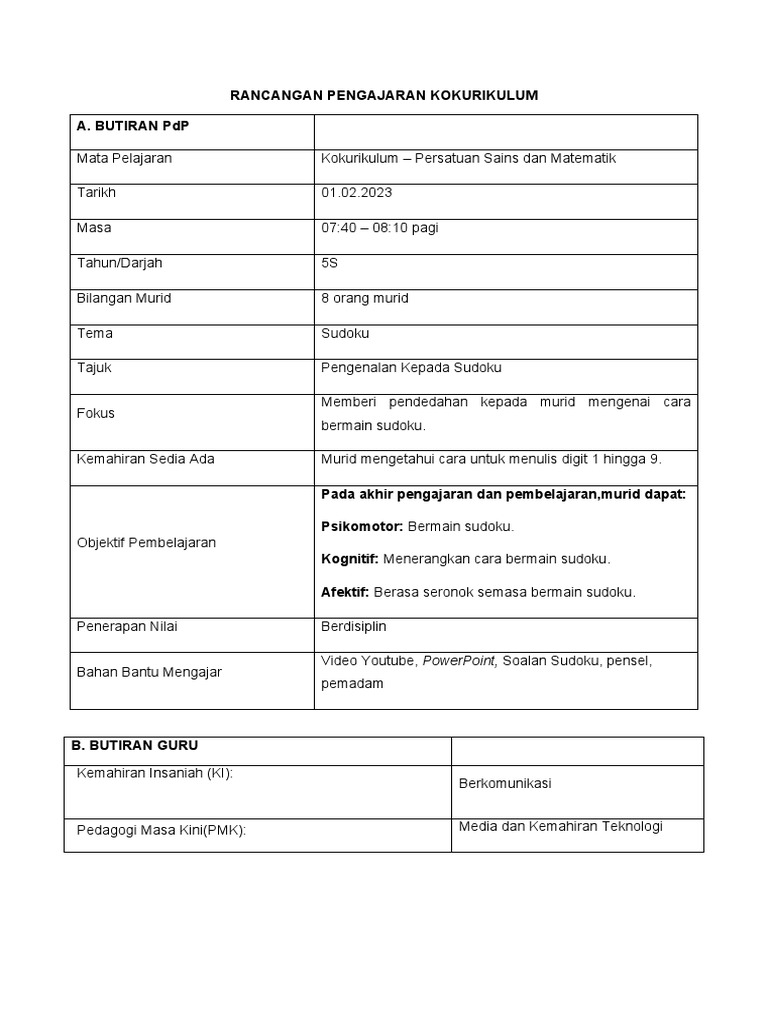 RPH KOKO pr1 (1.2.2023) | PDF