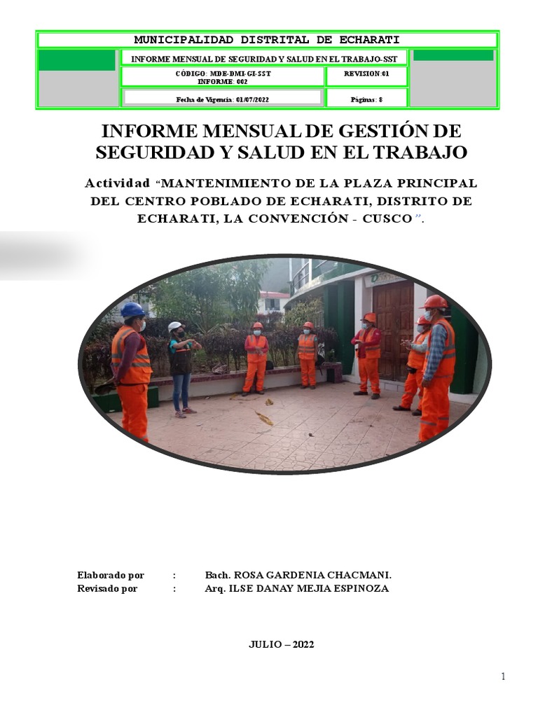 Informe Mensual de Seguridad y Salud en El Trabajo Julio Plaza | PDF
