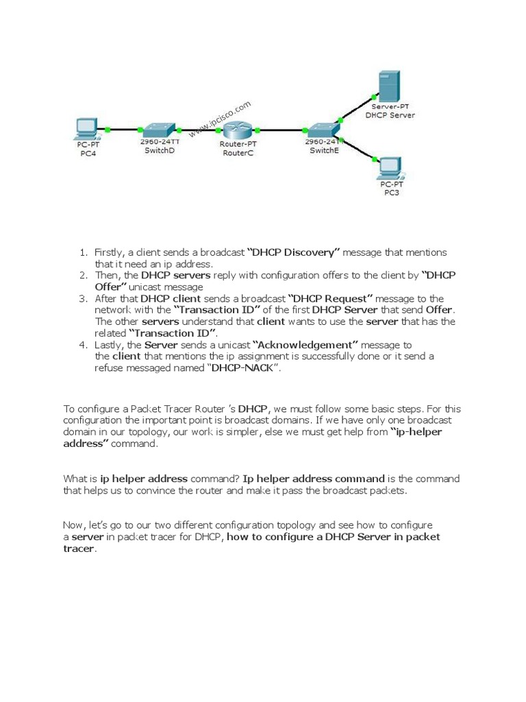 Configure DHCP on Packet Tracer Router | PDF | Business | Technology ...