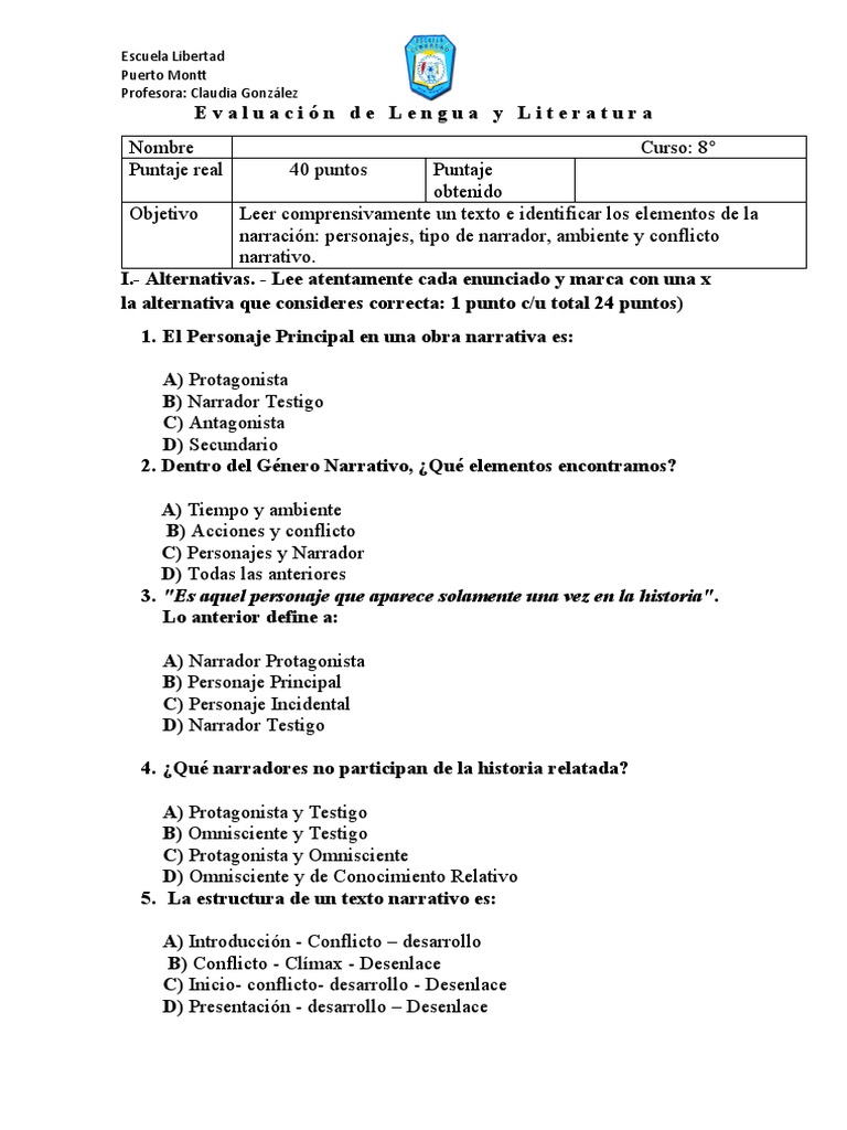 Evaluación de Lengua y Literatura | PDF