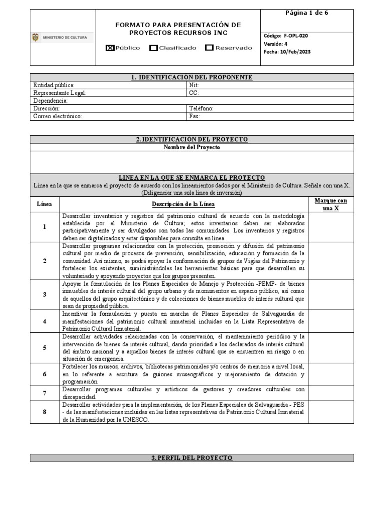 Formato-Presentacion-de-Proyectos | PDF | Patrimonio cultural