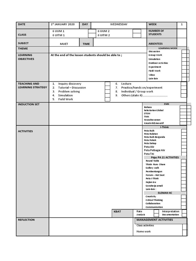 MUET Class Lesson Plan Overview | PDF | Teaching | Change