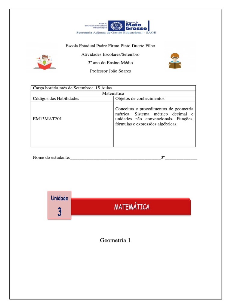 Plano de aula de Matemática do 3o ano do Ensino Médio da Escola ...