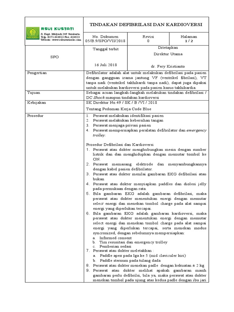 Spo Tindakan Defibrilasi Dan Kardioversi | PDF