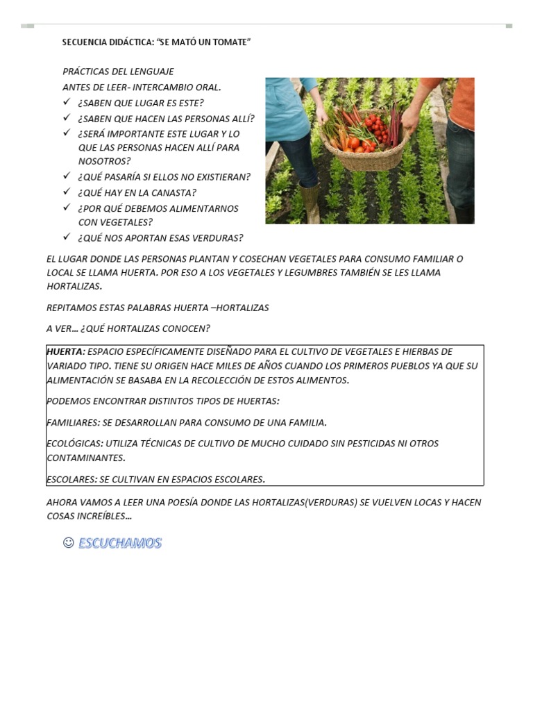 Secuencia Didáctica SE MATÓ UN TOMATE, Plantas, Numeración | PDF