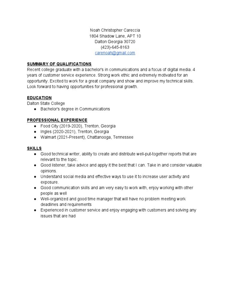 noah careccia resume 4 | PDF