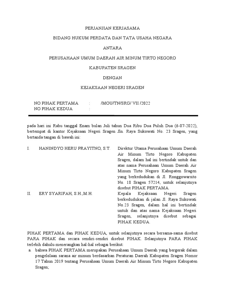 PKS PDAM Sragen Dan KEJAKSAAN 2022 | PDF