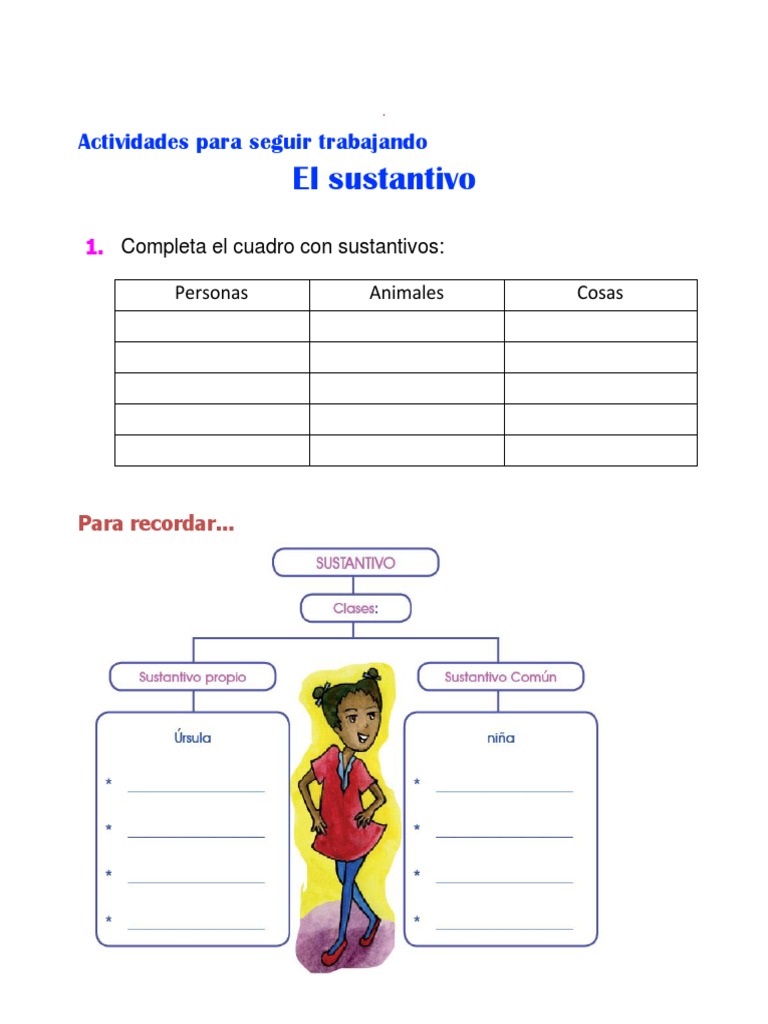 Actividades para trabajar los sustantivos | PDF