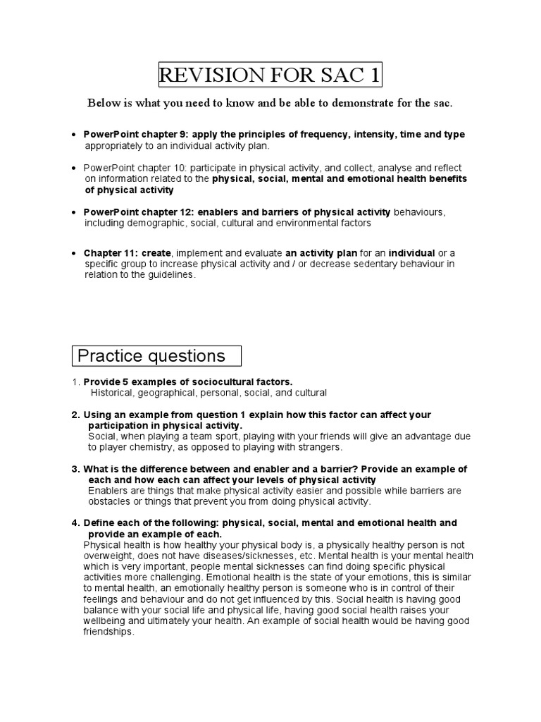 Revision Sheet For Sac 1 | PDF | Mental Health | Behavior