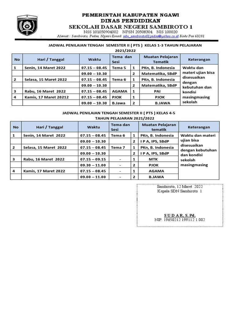 Jadwal Pas 2021-2022 | PDF