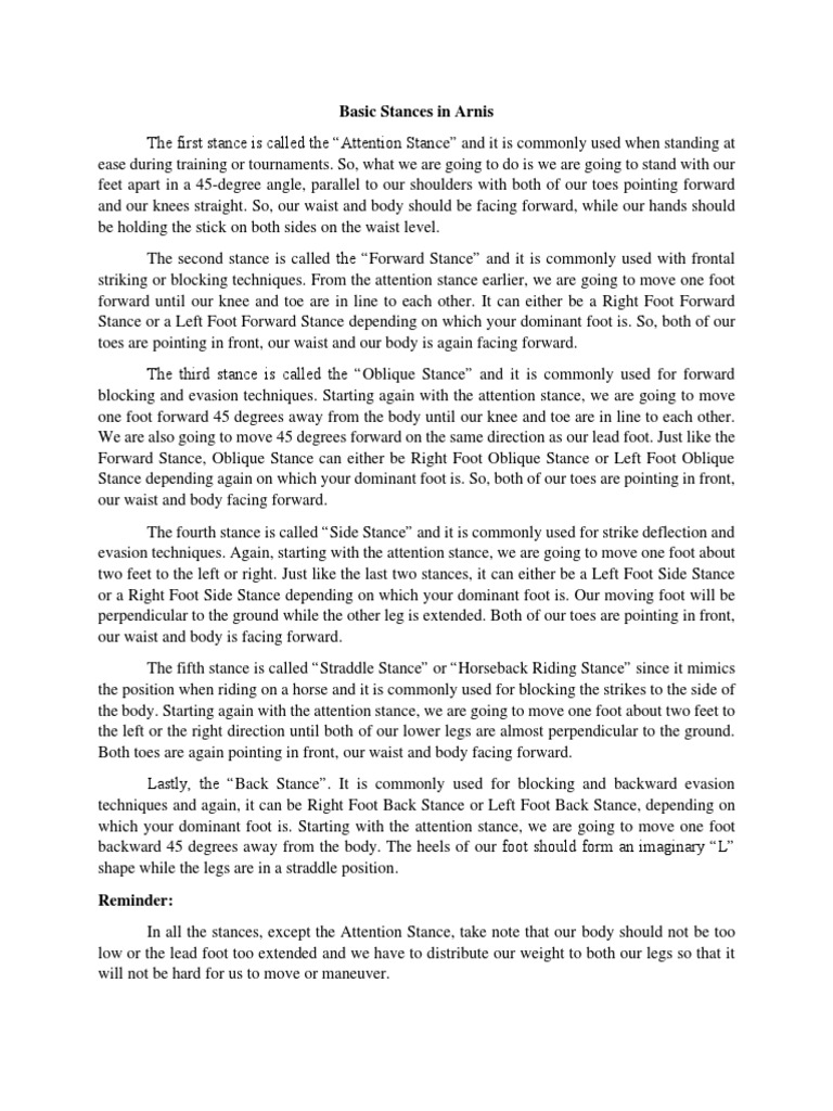 Arnis Basic Stances Pdf Foot