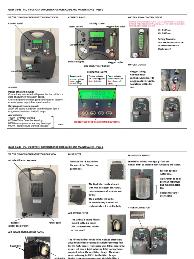 Canta V Series V5 V8 Oxygen Concentrator Quick Guide v4 PDF | PDF