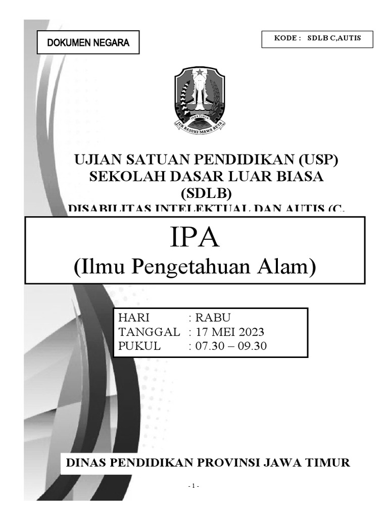 Master Soal Ipa SDLB C-Autis Tanpa Jawaban 2023 | PDF