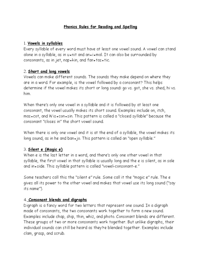 Phonics Rules for Reading & Spelling | PDF | Syllable | Consonant