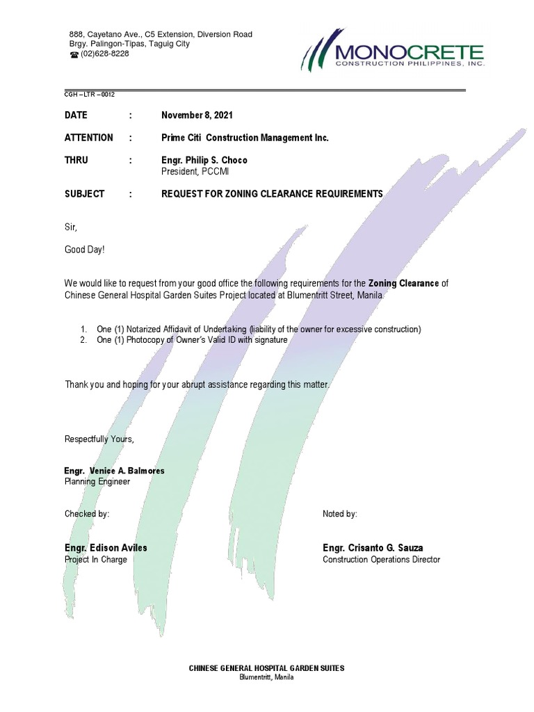 Zoning Clearance Request for CGH Project | PDF | Technology & Engineering