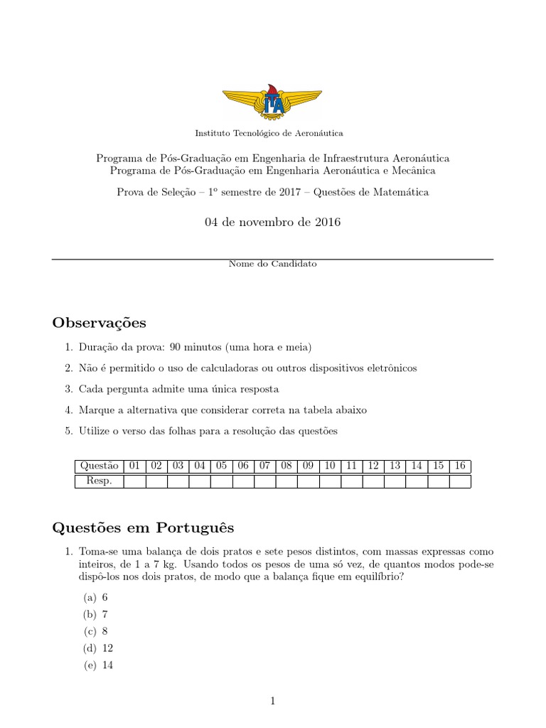 Prova Ita | PDF | Triângulo | Elipse