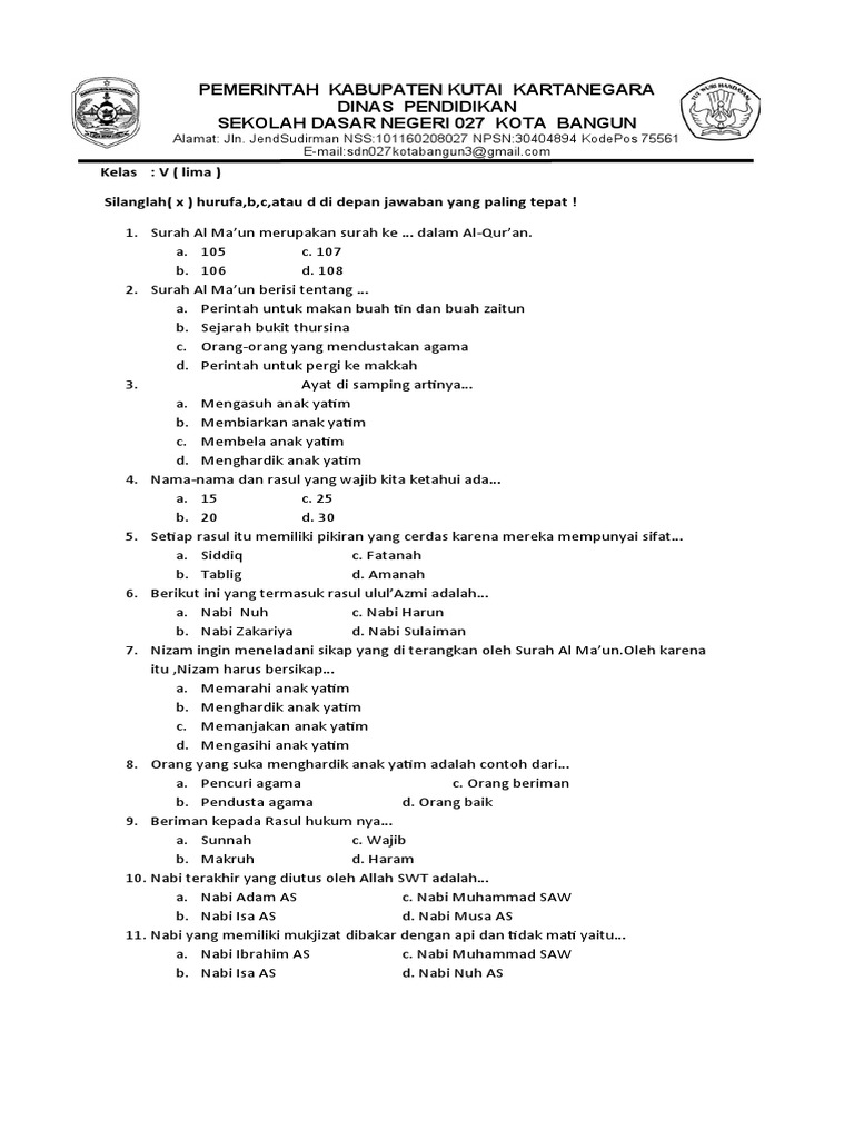 Soal Kelas 5 Semester 2 PAI | PDF