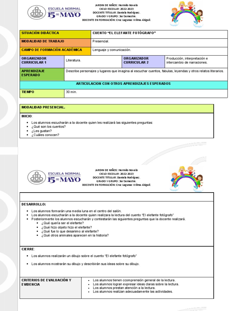Planeacion Cuento | PDF | Educación de la primera infancia | Aprendizaje