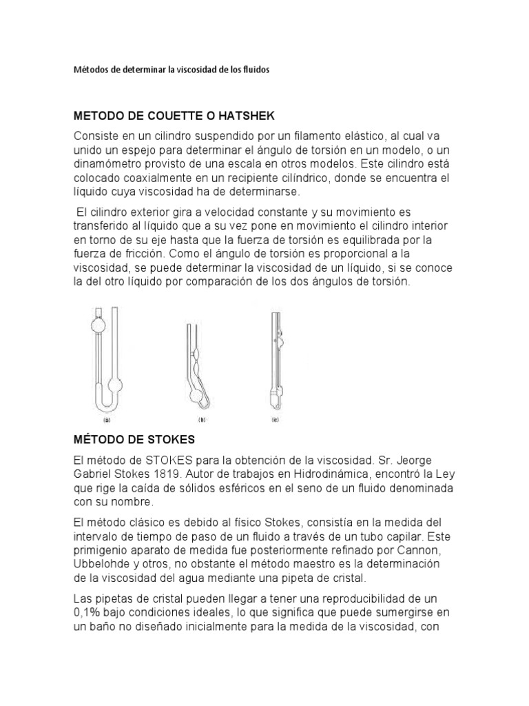 Métodos de determinar la viscosidad de los fluidos | PDF | Viscosidad ...