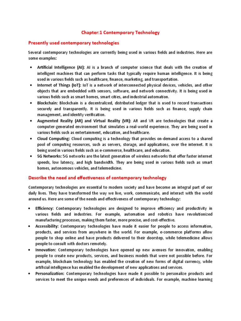 Chapter 1 Introduction To Contemporary Technology | PDF | Internet Of ...