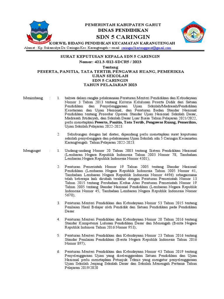 Contoh SK Peserta, Panitia US 2023 | PDF