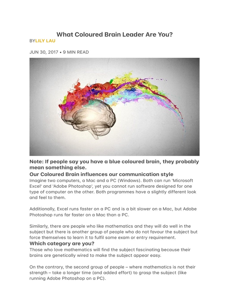 What Coloured Brain Leader Are You? PDF | PDF | Psychology | Neuroscience