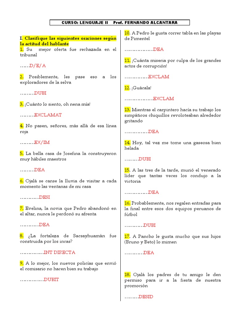 Oraciónes Según La Actitud Del Hablante TAREA | PDF | Semiótica ...