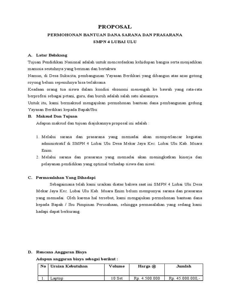 Proposal Permohonan Bantuan Dana Sarana | PDF