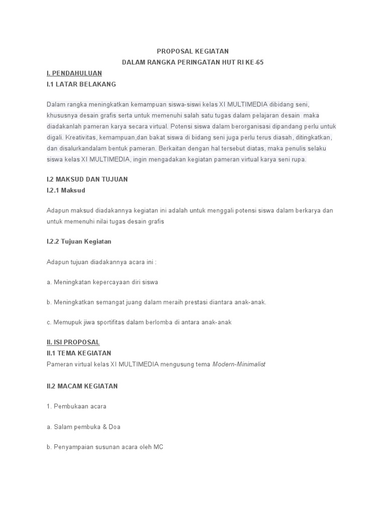 Proposal Kegiatan Pameran Virtual Kelas XI Multimedia SMKS Poncol | PDF