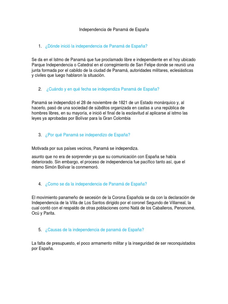 Independencia de Panamá de España - HISTORIA.pdf | PDF