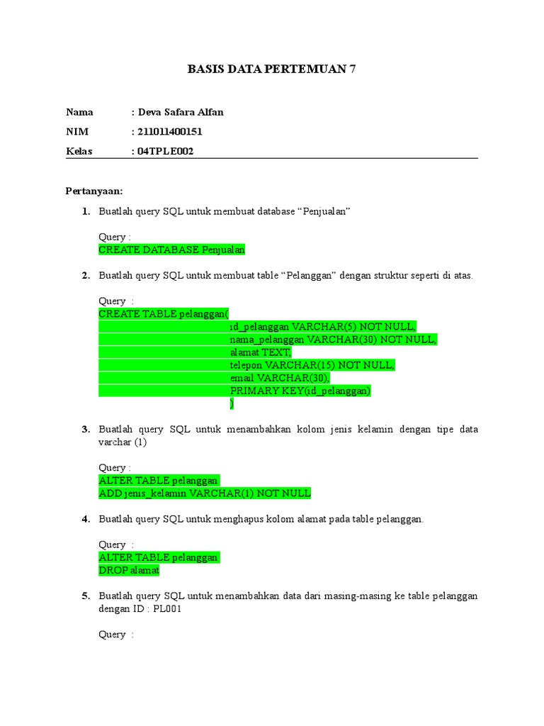 BASIS DATA PERTEMUAN 7 - Deva Safara Alfan | PDF